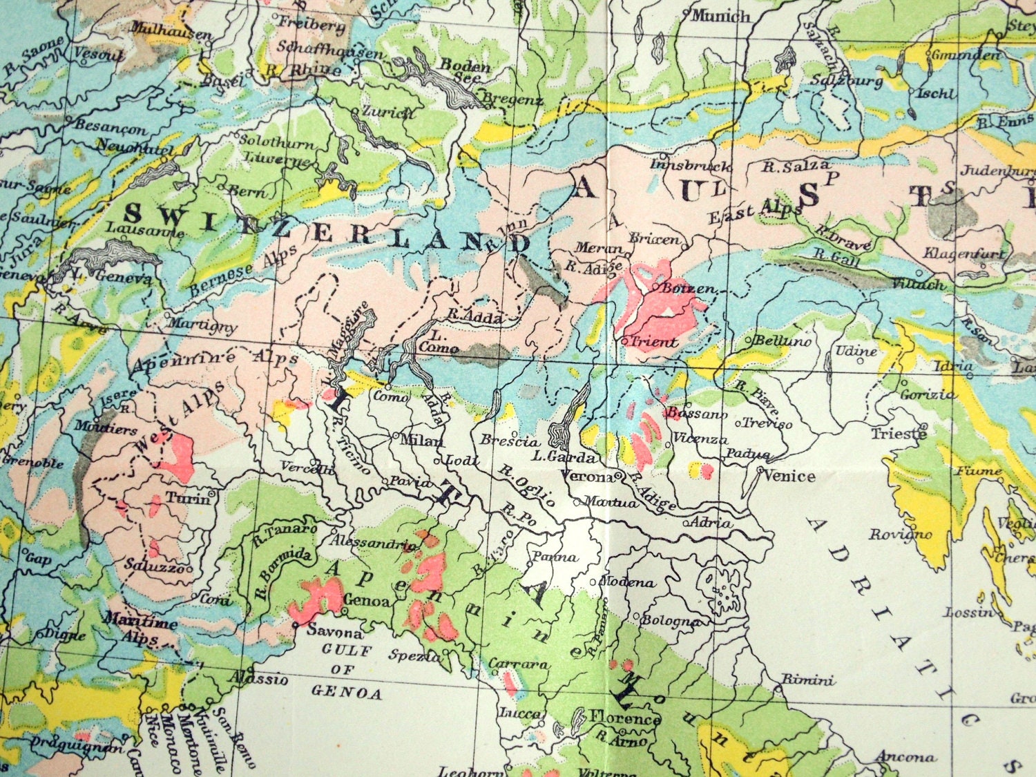 1888 Antique Geological Map of Central Europe - Etsy