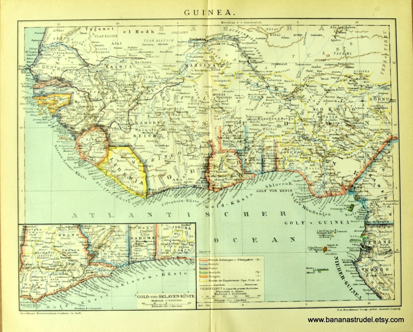 1895 Antique Map of Guinea - German Map - TW13 110 - Etsy