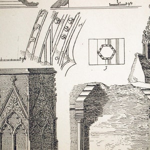 1845 Rare Large English Antique Engraving of British Architectural Gems ...