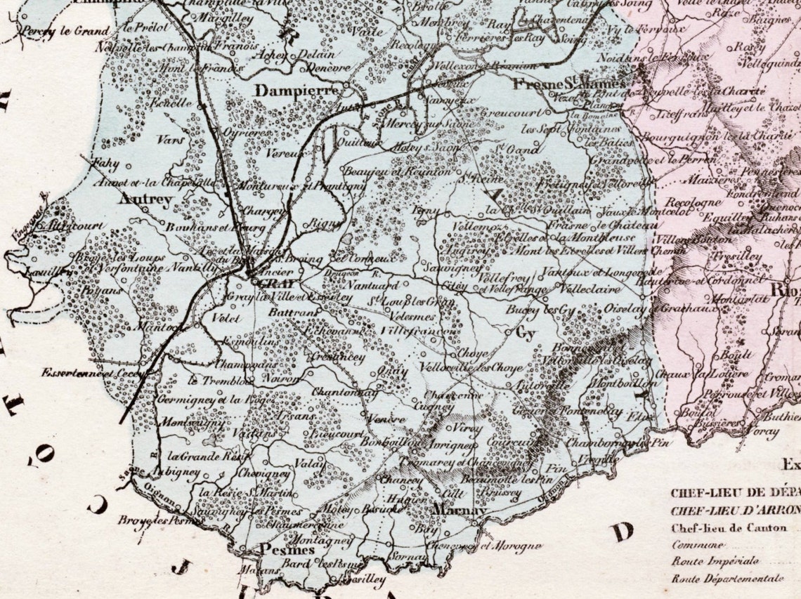 1800s Antique Map of Haute Saone France Inset of Vesoul - Etsy