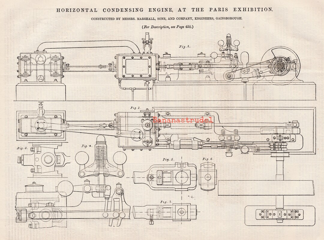 Antique Print of a Compound Condensing Engine - 1878 Engineering Drawing - December 6, 1878 - Etsy