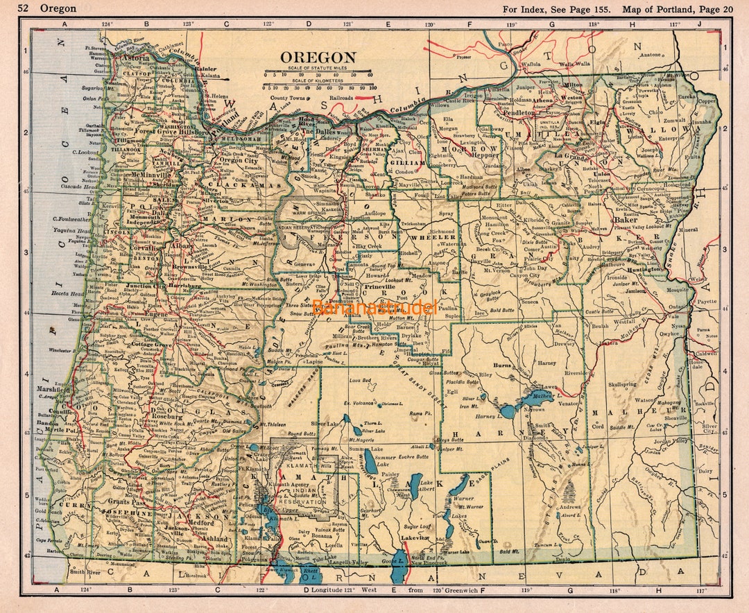 Antique Map of Oregon - Published 1921 - Etsy