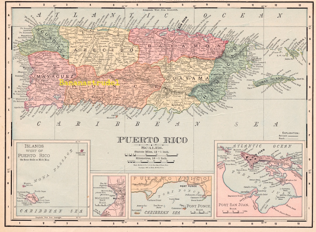 Antique Map of Puerto Rico Published 1899 - Etsy