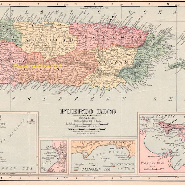1899 Map of Puerto Rico - Etsy