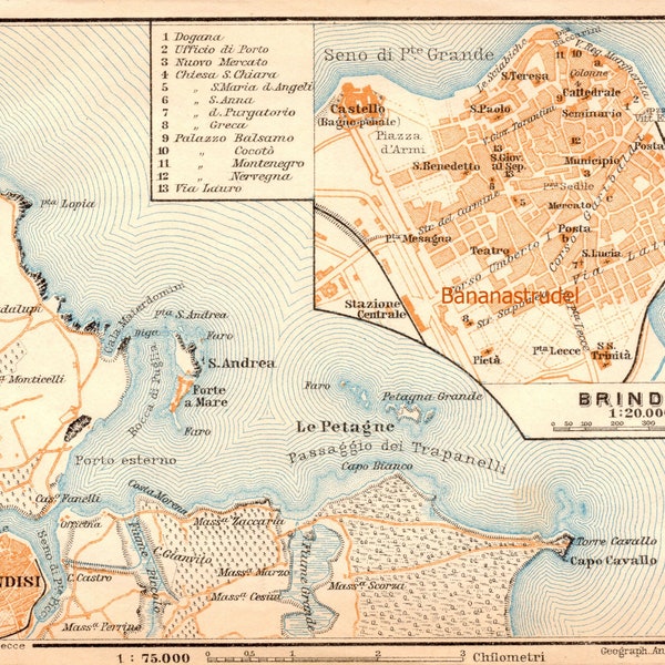 Antique Brindisi Map - Etsy
