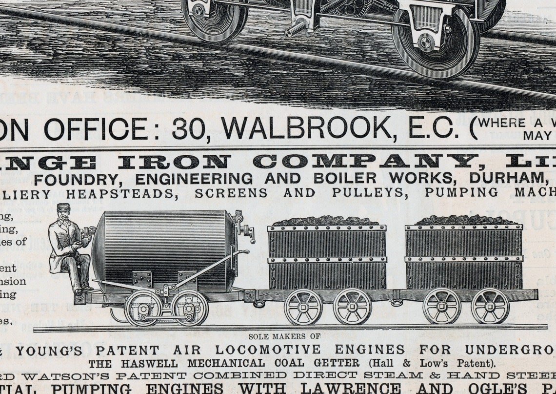 1885 Rare Antique Advertisement for Dredgers and Air Locomotive Engines ...