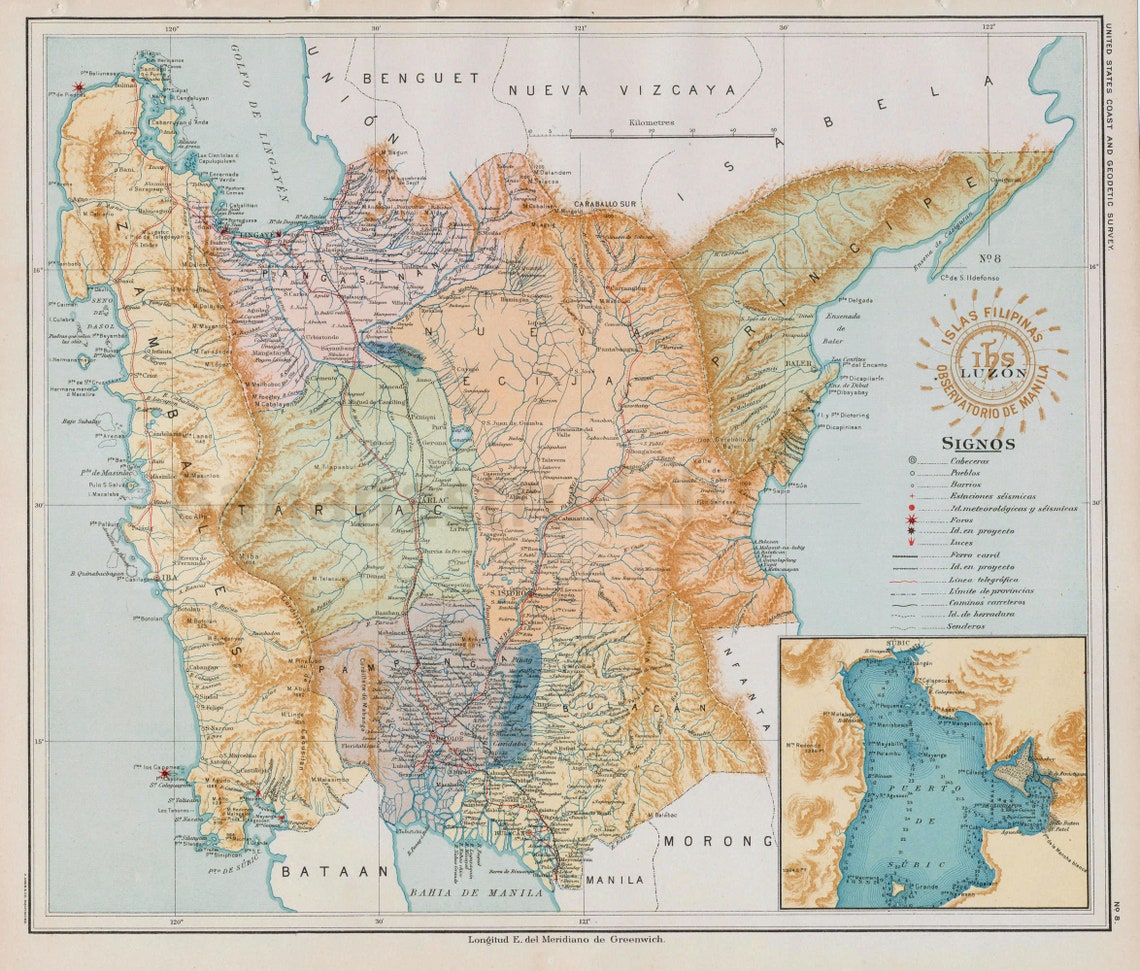 1900 Rare Antique Map of Luzon - Bulacan. Nueva Ecija, Pampanga ...