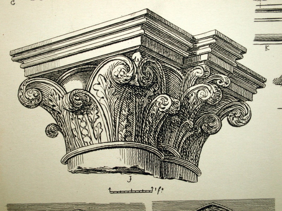 1845 Antique Engraving of Church Columns and Arches - Plate 38 - Etsy