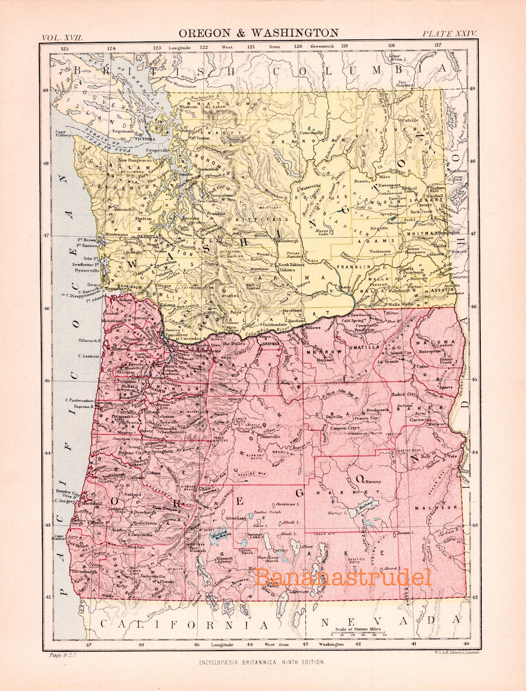 Antique Oregon and Washington Map From 1884 - Etsy