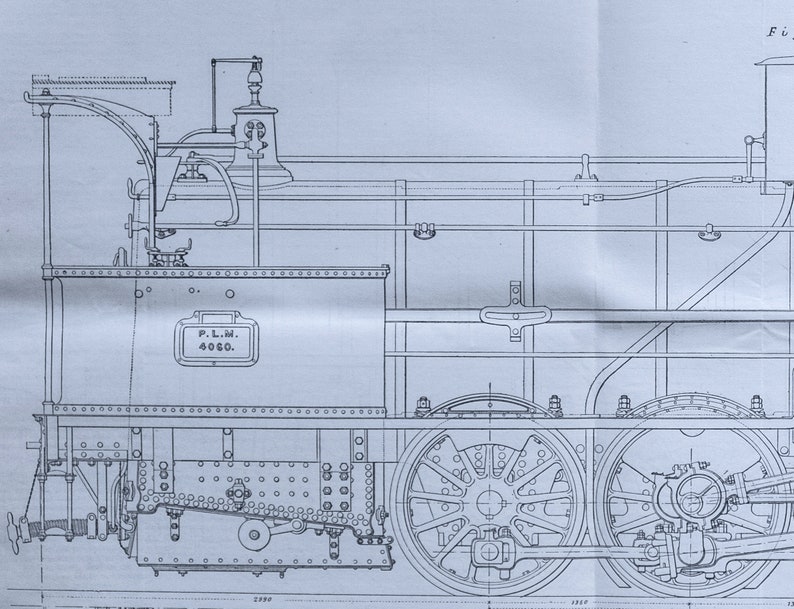 1879 Large Antique Engineering Drawing Goods Locomotive for | Etsy
