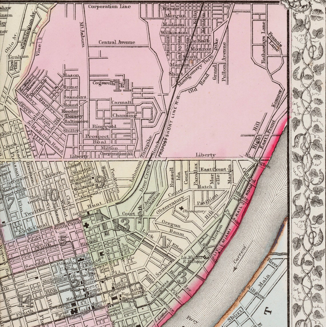 1867 Antique Mitchell City Map of Cincinnati Rare Hand | Etsy