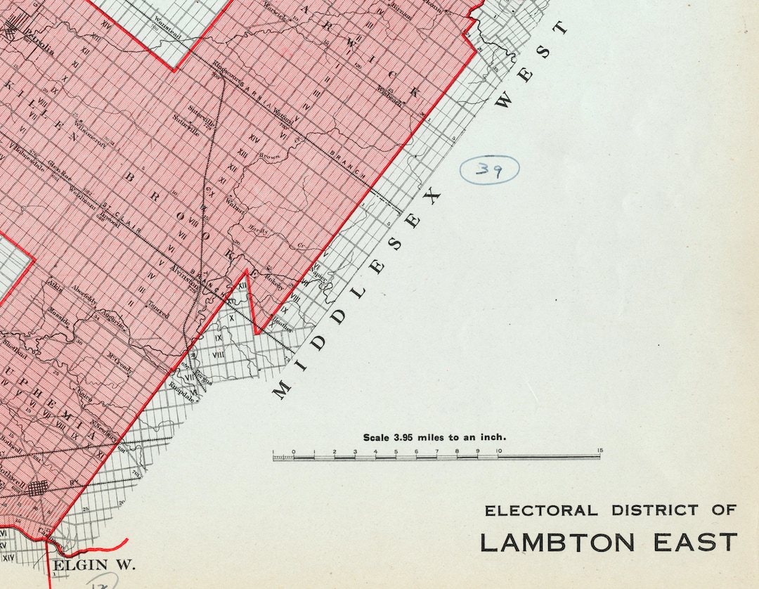 1915 Antique Map of the Electoral District of Lambton East, Ontario ...