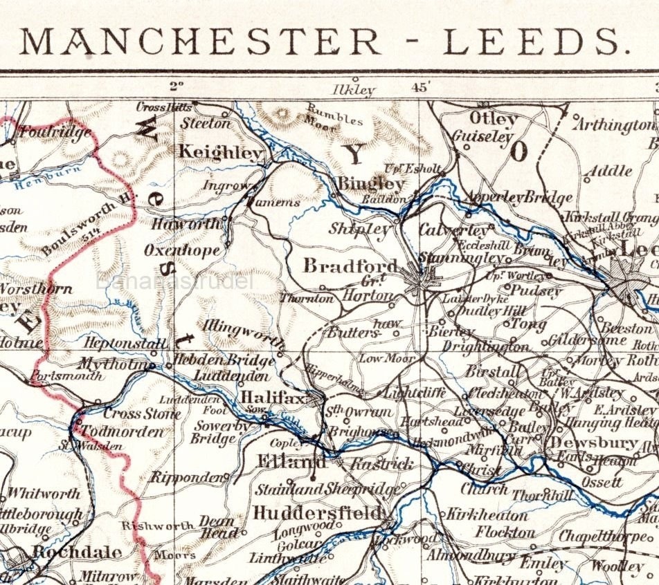 1894 German Antique Map of Manchester and Leeds | Etsy