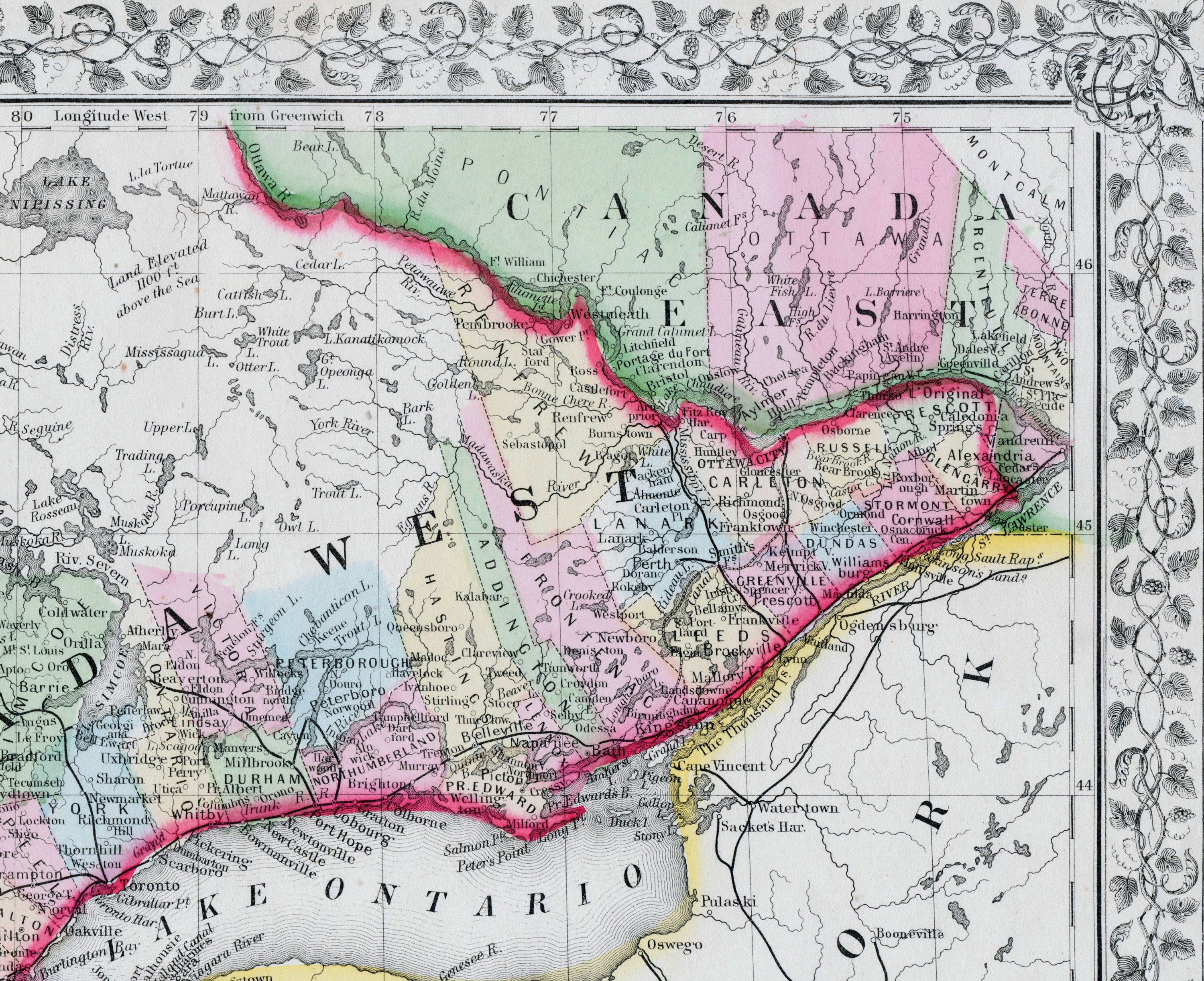 1867 Antique Hand-coloured Mitchell Map of Southern Ontario - Etsy Canada