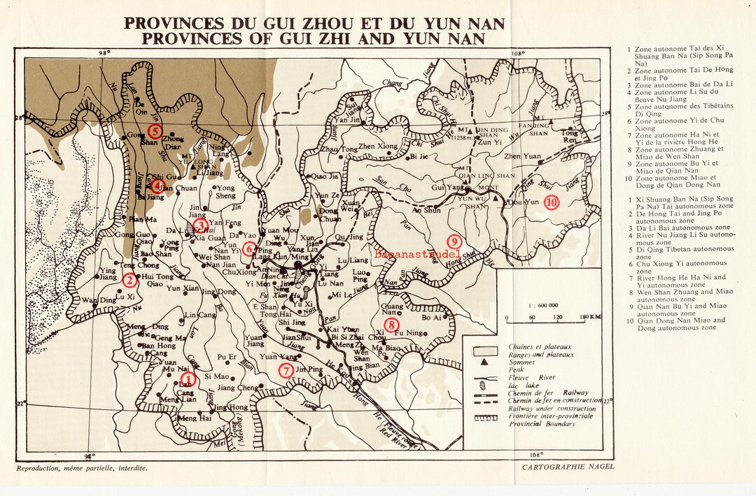 Vintage Map of Guizhou and Yunnan Provinces, China - Published 1968 - Etsy