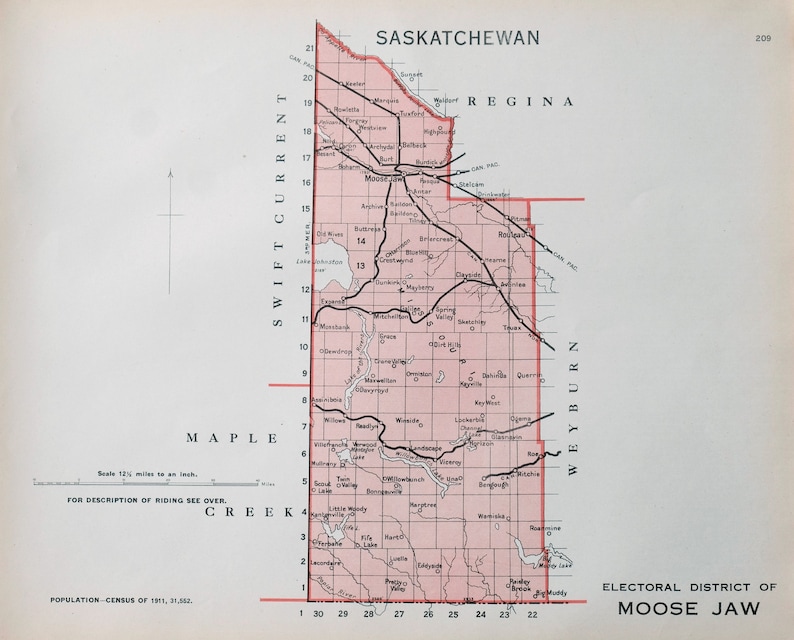 Antique Map of Moose Jaw, Saskatchewan, Canada - 1915 Vintage Electoral ...
