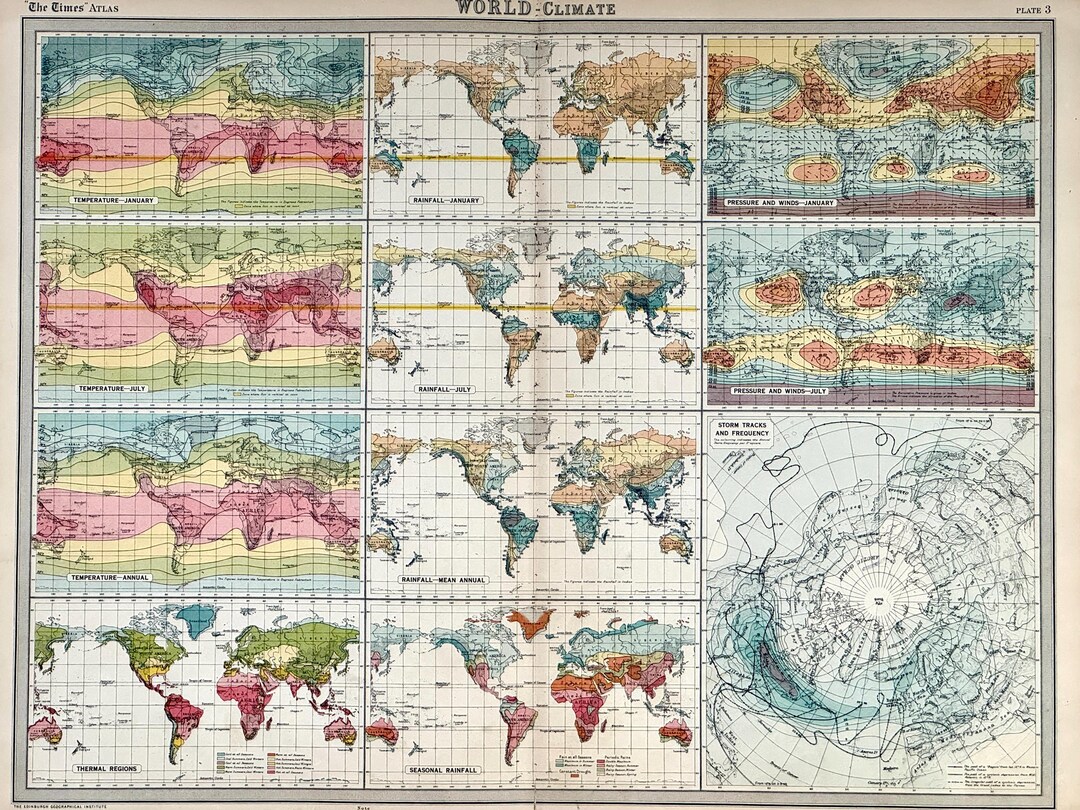 World Climate - 1922 Large Antique Map - Etsy