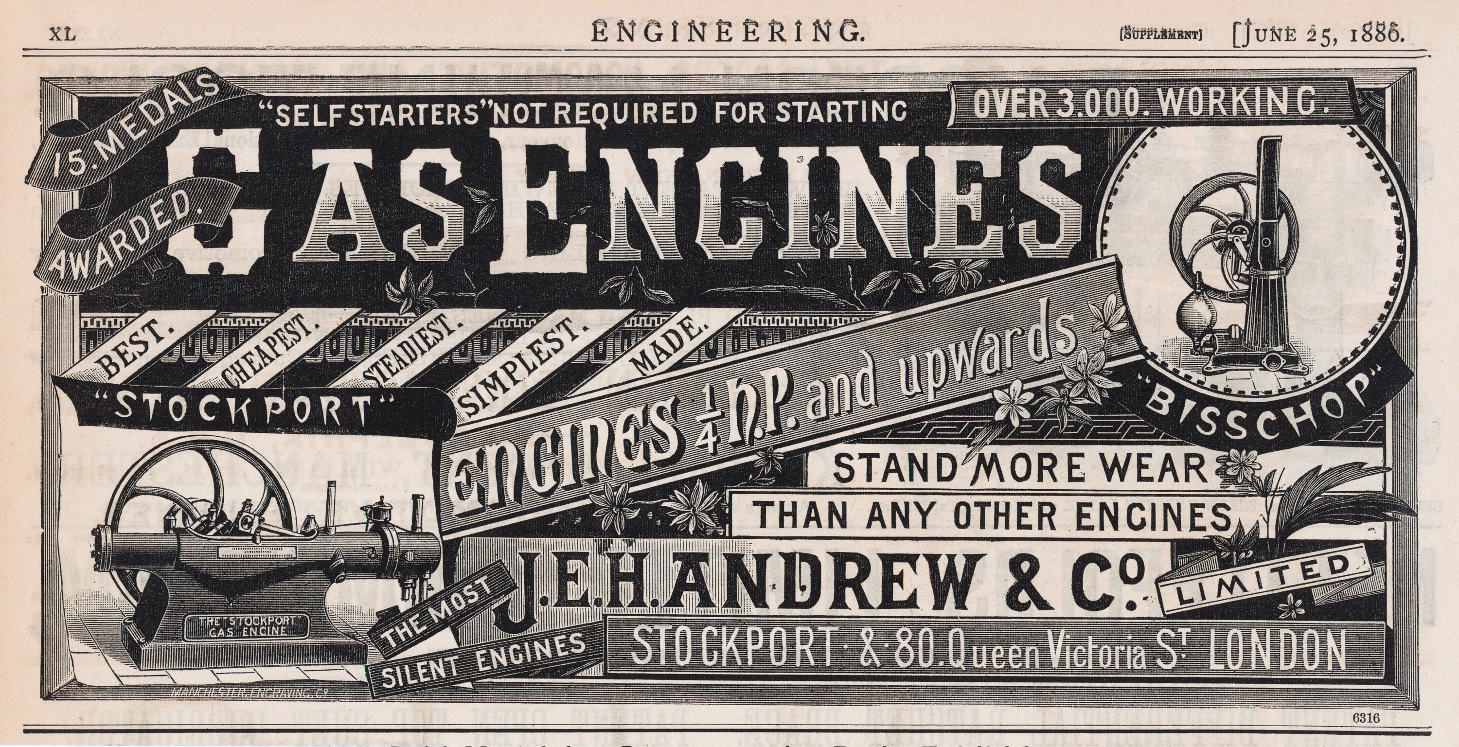 Rare Antique Advertisement for Gas Engines - 1886 Victorian Advert ...