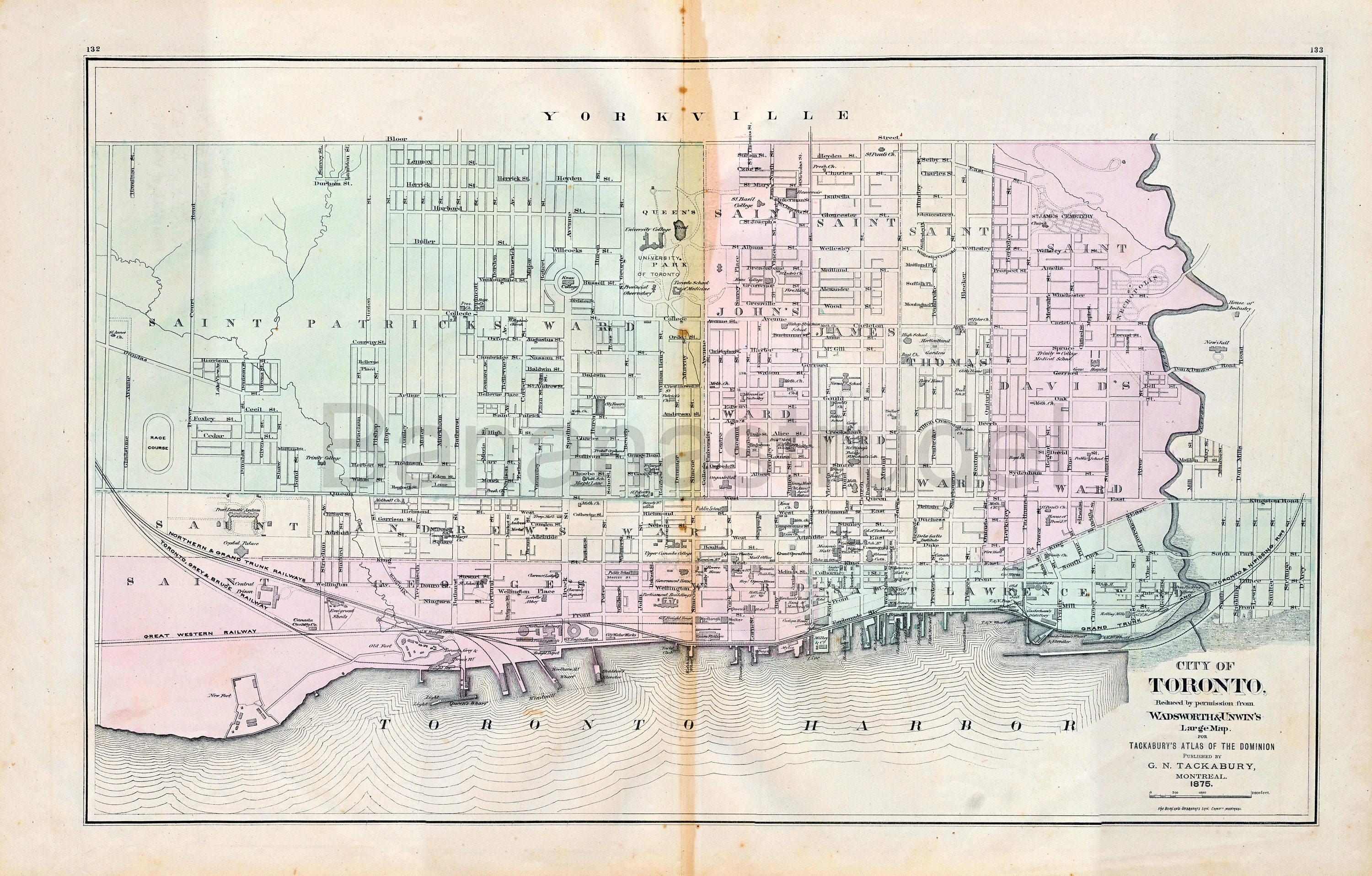 1875 Rare Antique Map of Toronto Ontario Double Page Hand - Etsy Canada