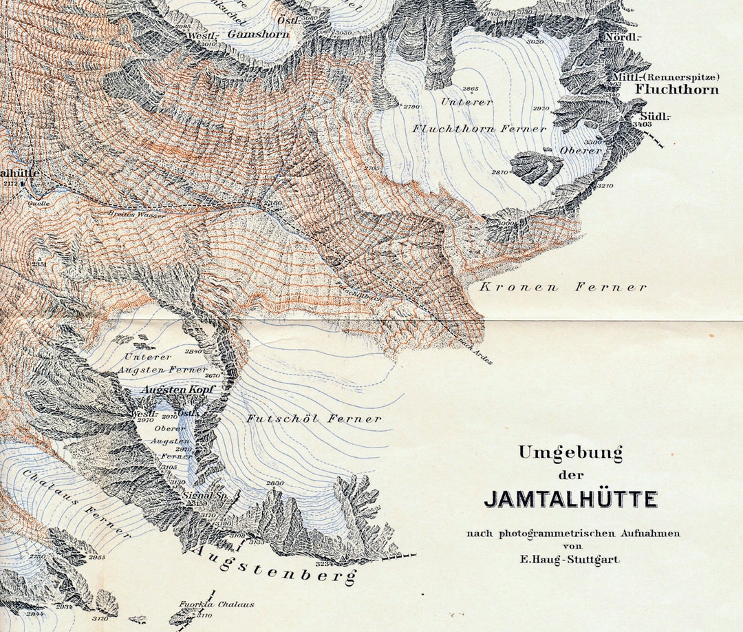 1909 Antique Map of Jamtal Hut - Jamtalhütte - Alpine Skiing - Tirol ...