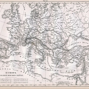 1851 German Vintage Map of Europe During the Crusades Historical Map ...