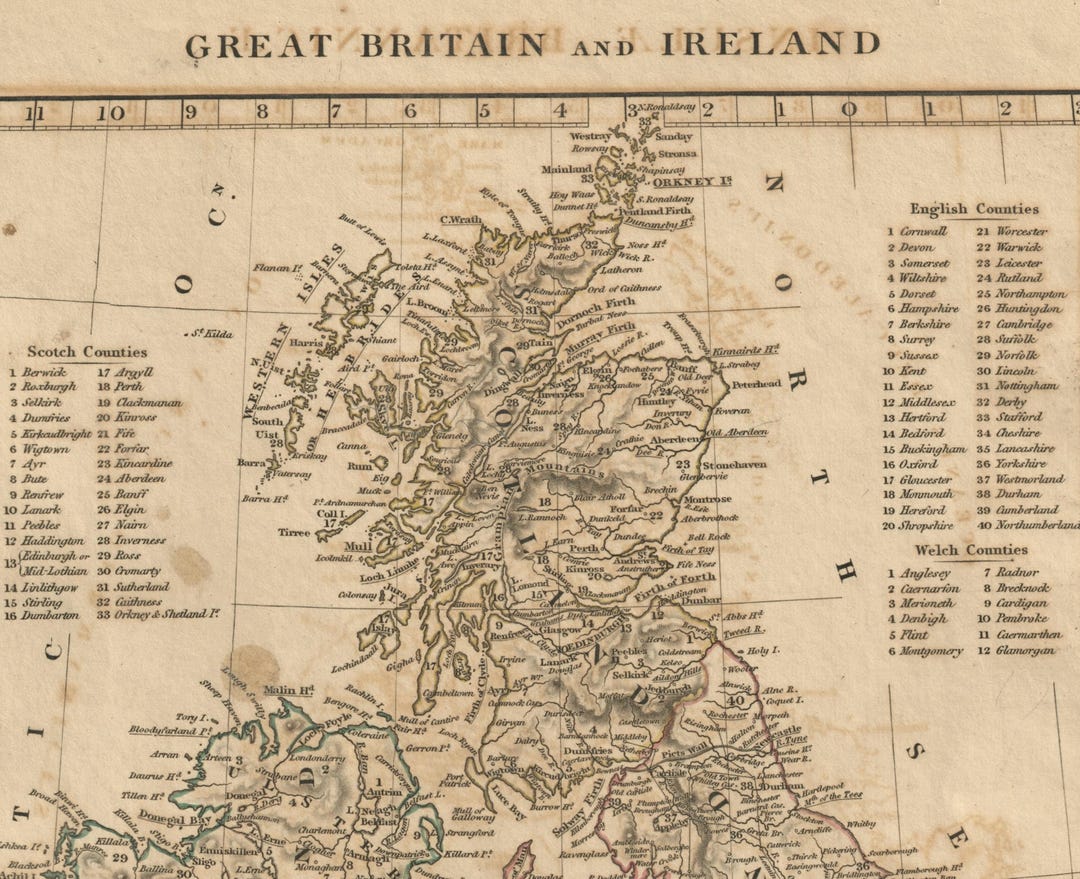 1828 Antique Map of Great Britain and Ireland - Hand Coloured ...