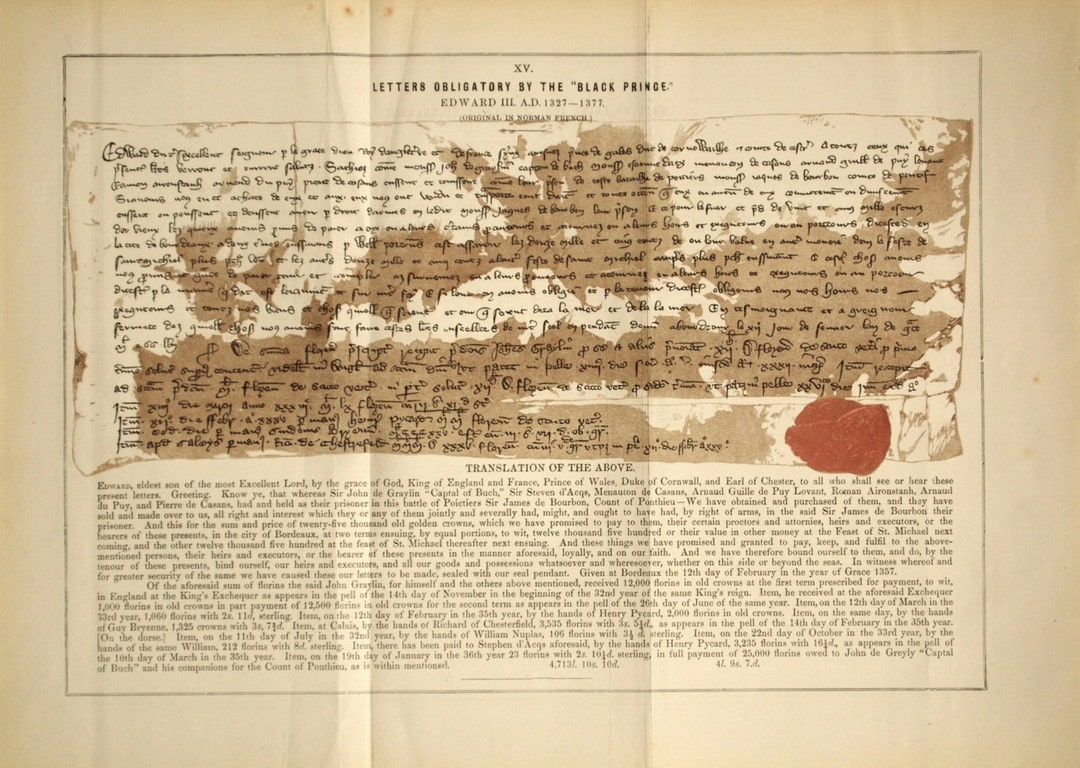 Antique Print Showing an Ancient IOU. Letters Obligatory by the Black ...