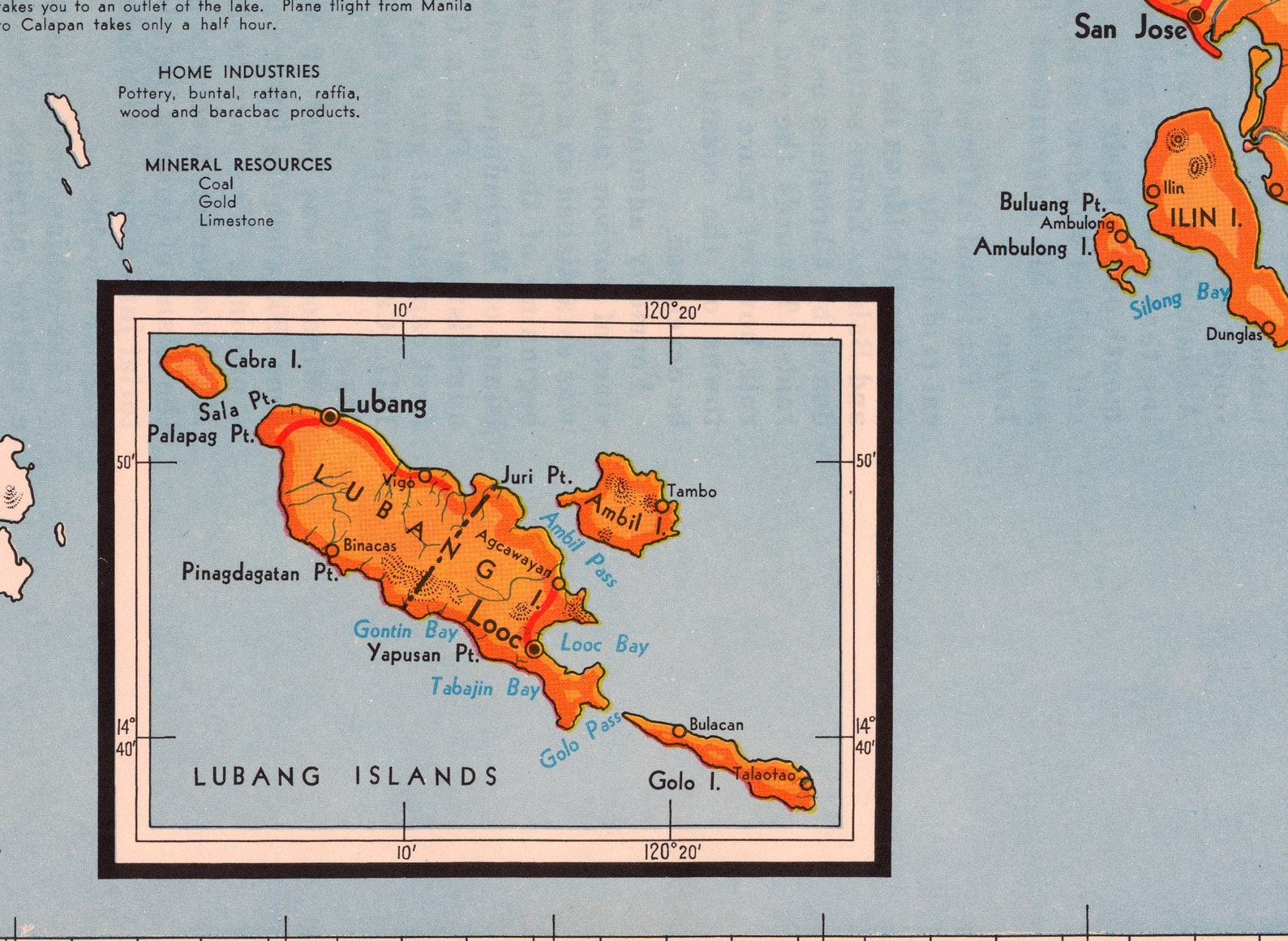 Mindoro, Philippines - RARE Large Vintage 1959 Map - Puerto Galera ...