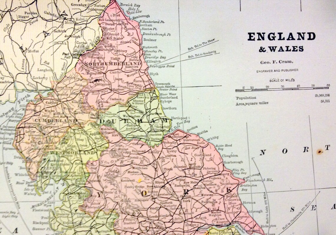 1888 Antique Map of England and Wales Antique England Map - Etsy