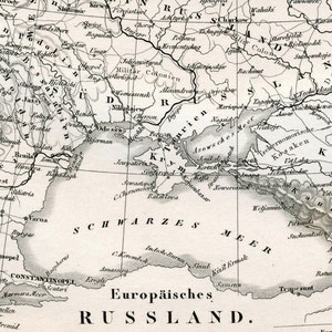 1860 German Vintage Map of European Russia - Black and White - Etsy