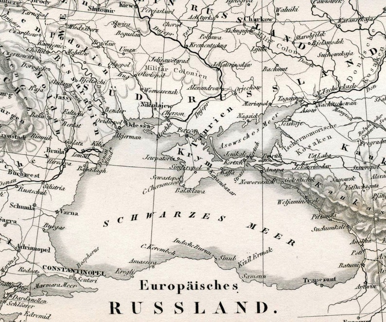 1860 German Vintage Map of European Russia Black and White - Etsy