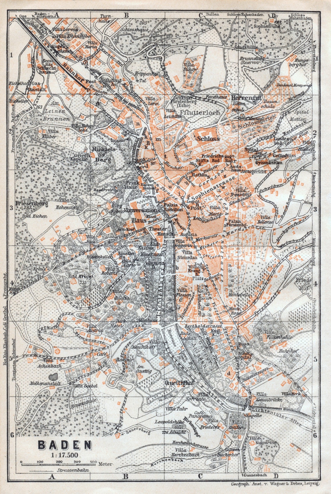 1909 Antique City Map of Baden Germany - Etsy Polska