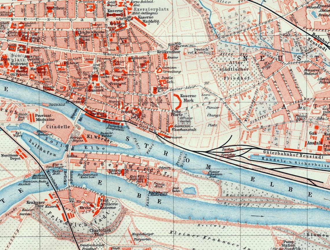 Antique Map of Magdeburg, Germany - 1895 Original Vintage City Map - Etsy