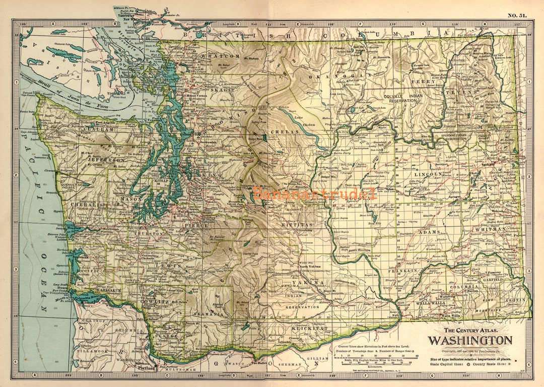 Antique Map of the State of Washington Washington Antique Map 1902 ...