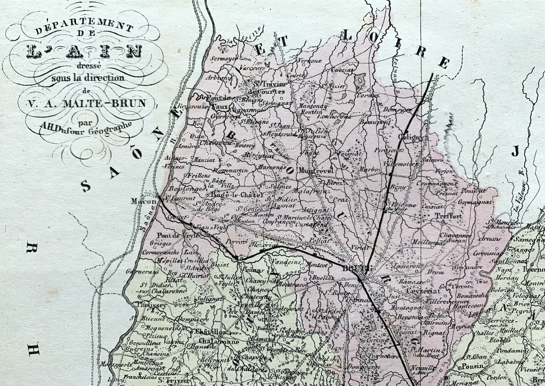 Antique Map of Ain, France - With Inset of Bourg - Handcolored - 1800s ...