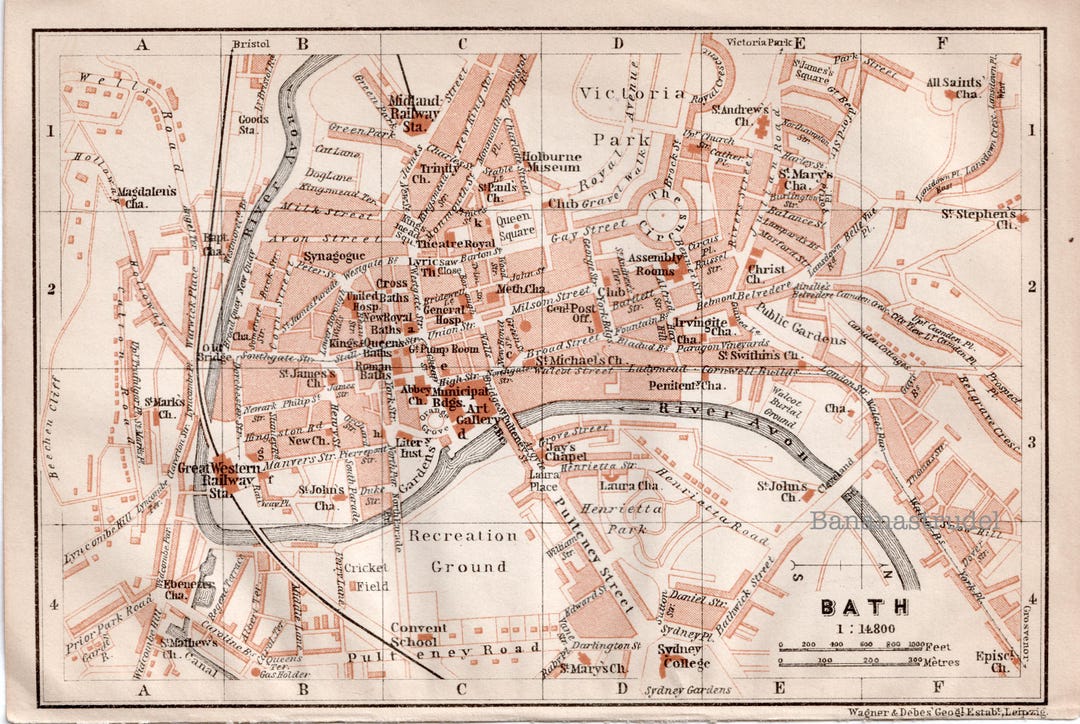 1906 Antique City Map of Bath, UK - River Avon - Etsy