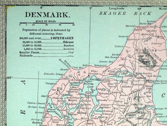 1904 Antique Map of Denmark Antique Denmark Map Denmark - Etsy