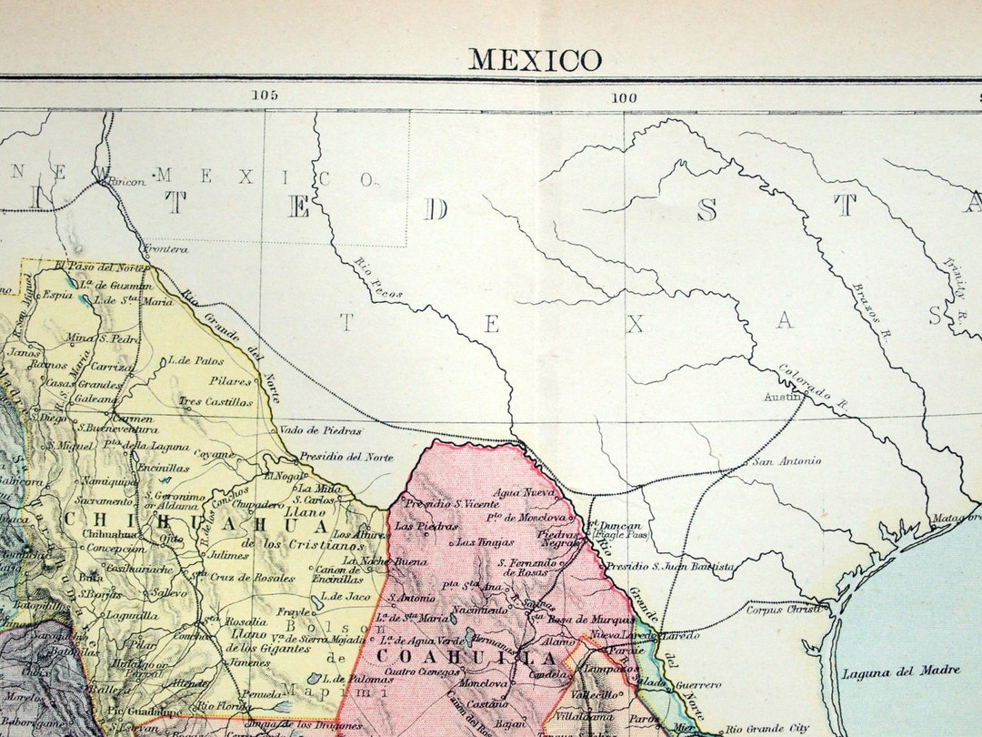 Antique Map of Mexico - 1884 Vintage Mexico Map - Etsy