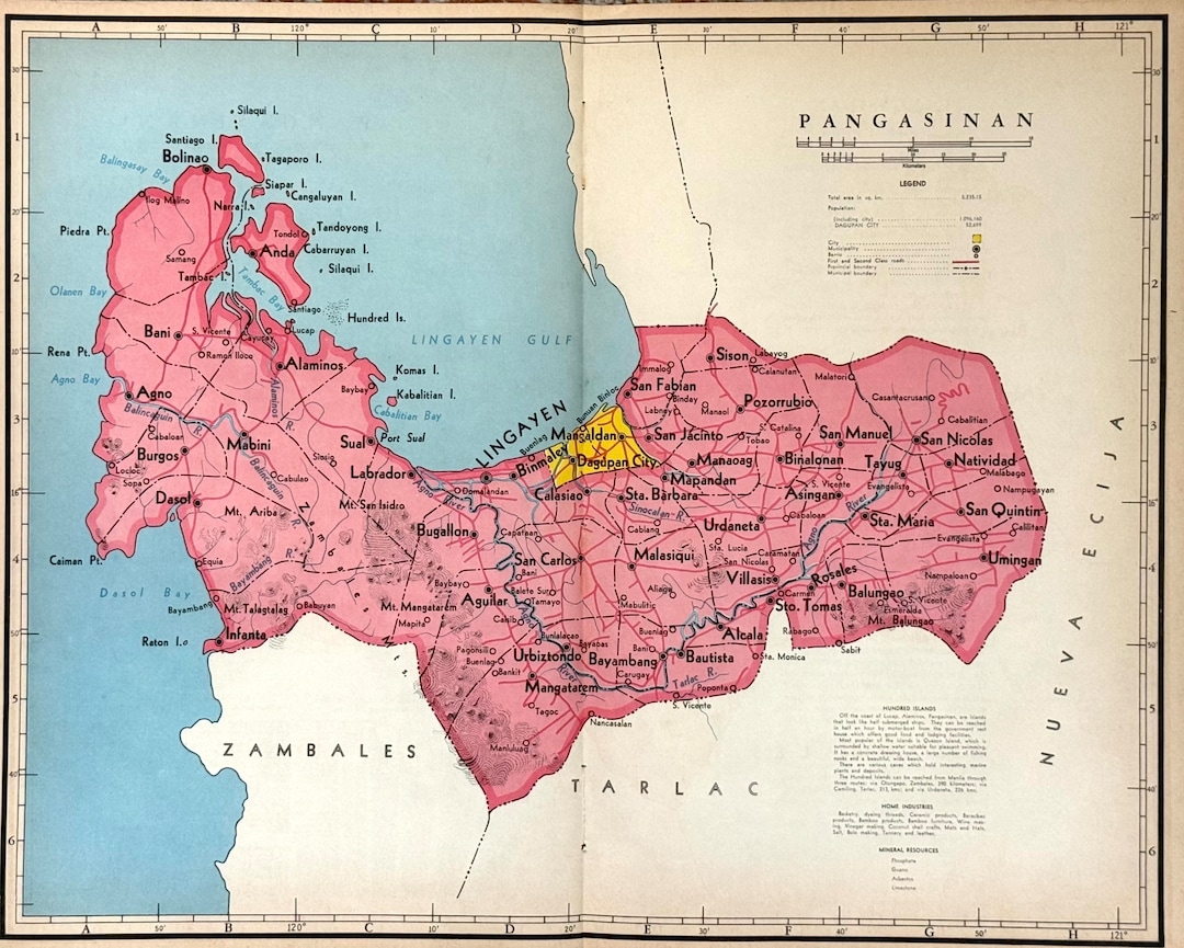1959 Large Vintage Map of Pangasinan, Philippines - VERY RARE MAP ...