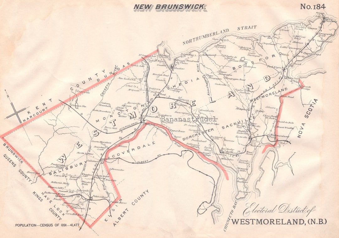 Antique Map of Westmoreland, New Brunswick - 1895 Electoral Map ...