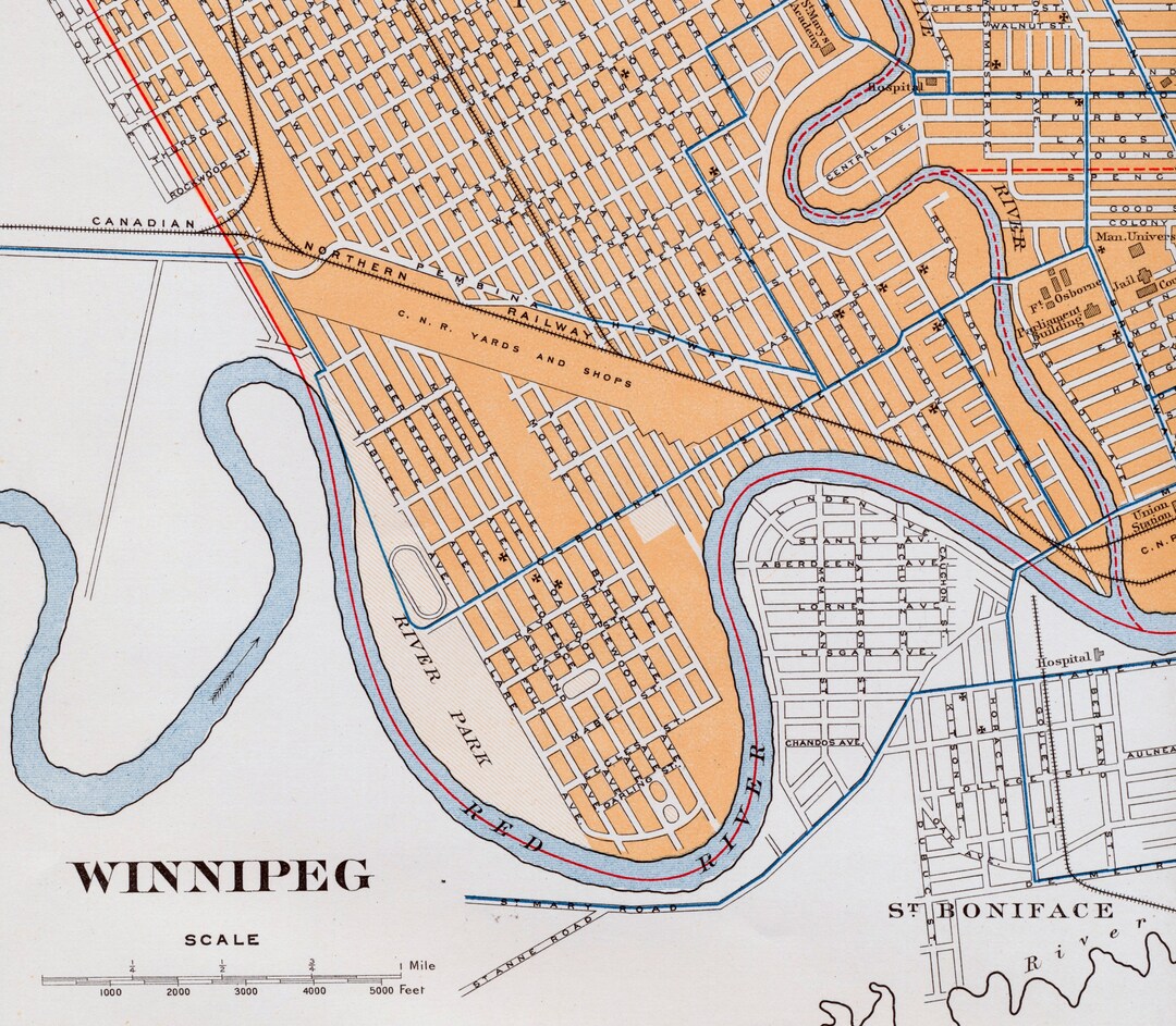 Large Antique Street Map of Winnipeg, Manitoba, Canada - Published 1915 ...