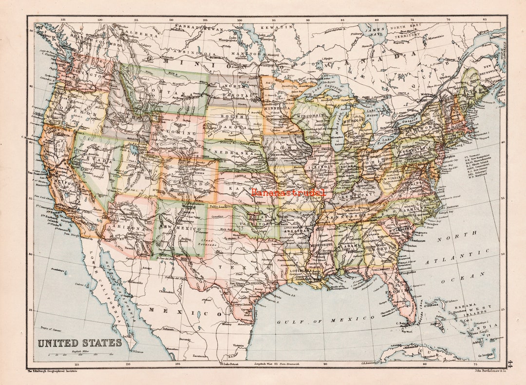 Antique Map of the United States - Ca. 1890 - Etsy