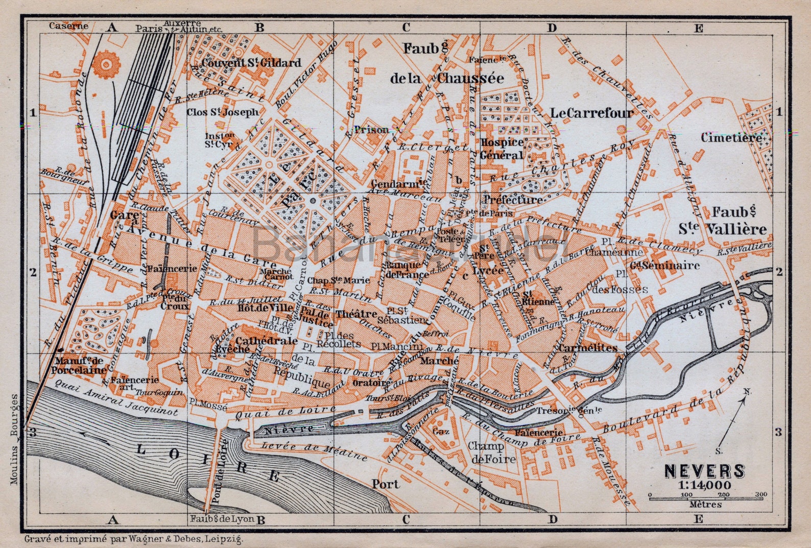 Antique Map of Nevers France 1905 Vintage City Map Old | Etsy