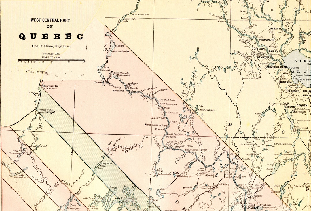 Large Antique Map of Quebec, West Central Part - Terrebonne - Champlain ...