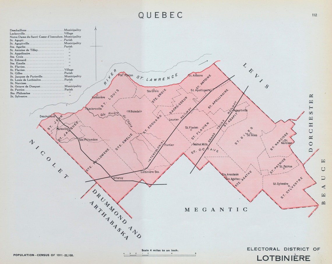 Ancienne carte de Lotbinière, Québec, Canada - Carte électorale vintage ...