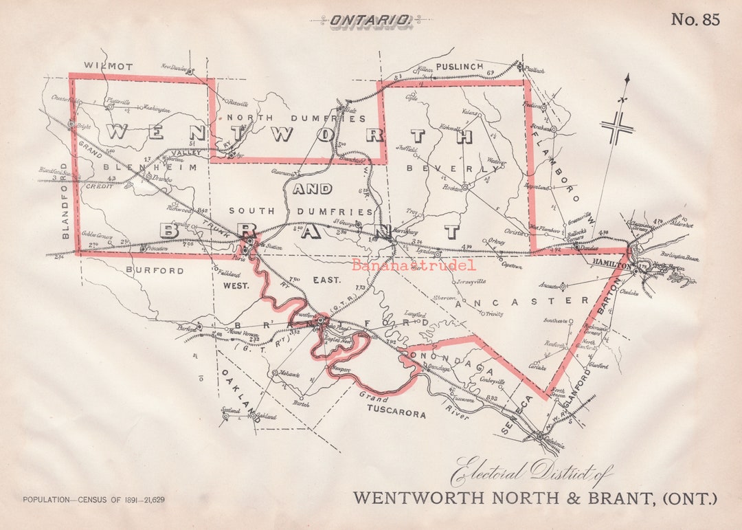 Antique Map of Wentworth North and Brant, Ontario - Hamilton ...