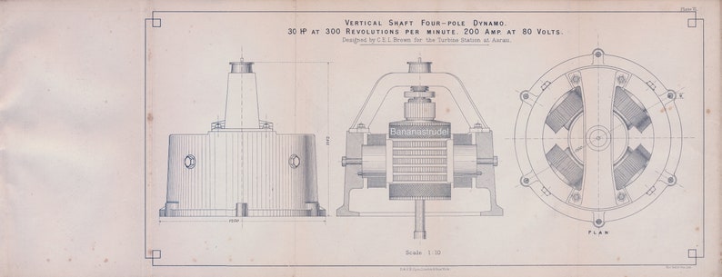 Antique Print of a Vertical Shaft Four-pole Dynamo 1896 - Etsy