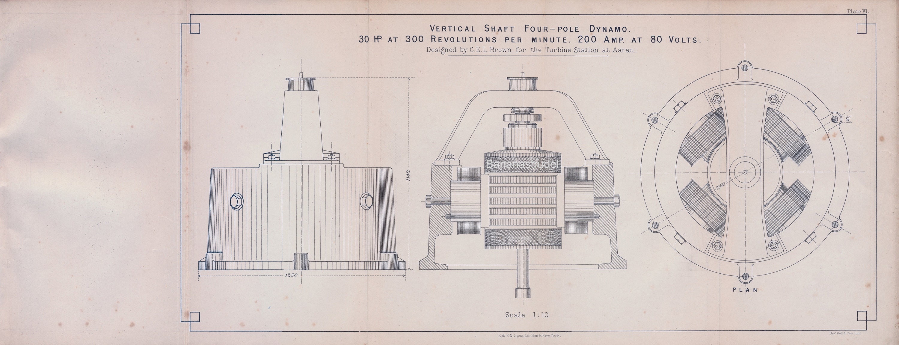 Antique Print of a Vertical Shaft Four-pole Dynamo - 1896 Engineering ...