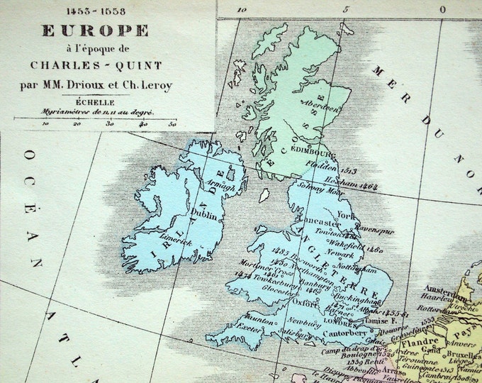 1873 Antique French Map of Europe in 1453-1558, the Era of Charles V - Etsy