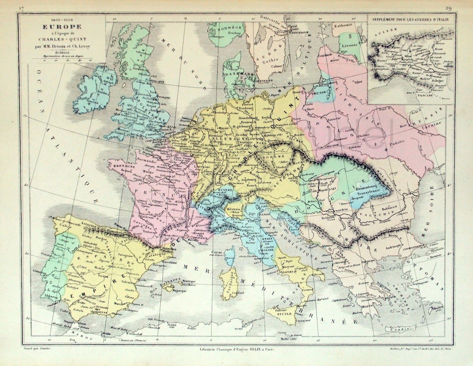 1873 Antique French Map of Europe in 1453-1558 the Era of - Etsy